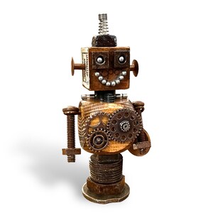 Handmade Wood and Metal Small Robot Figurine / Handmade Mini Robot ...