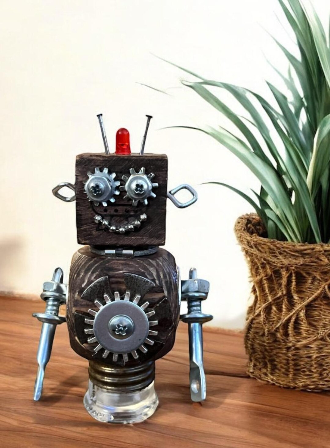 Handmade Wood and Metal Small Robot Figure / Hand Made Mini Robot ...