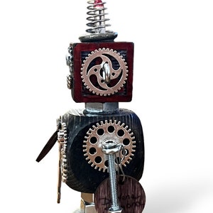 Handmade Wood and Metal Small Robot Figure / Hand Made Mini Robot ...