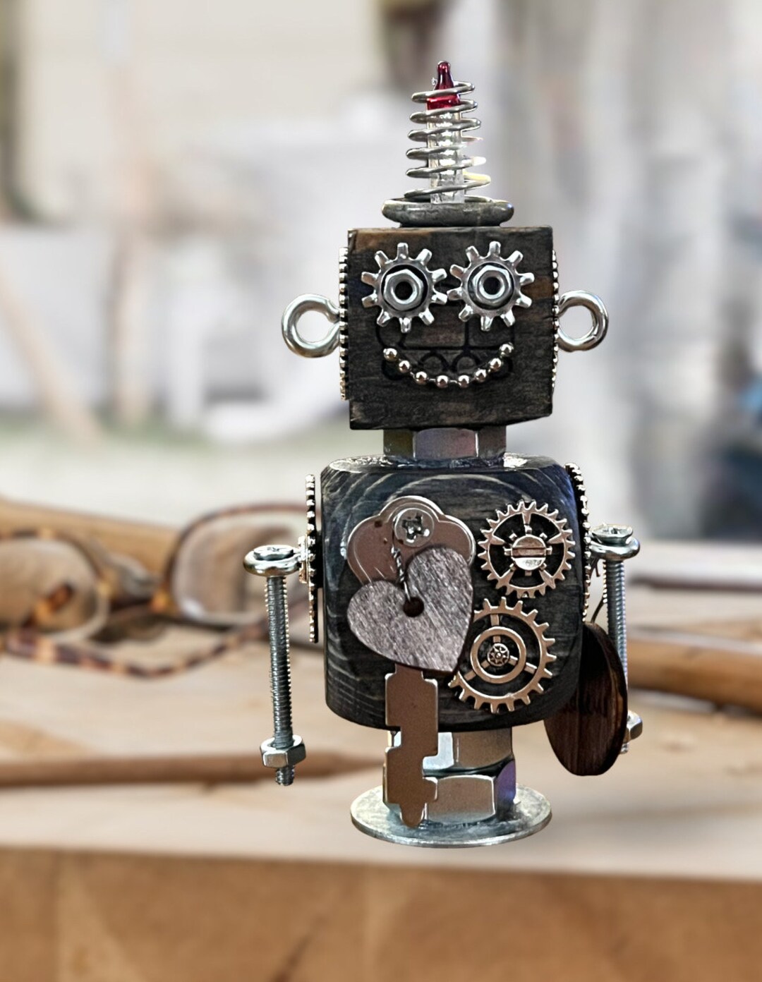 Handmade Wood and Metal Small Robot Figure / Hand Made Mini Robot ...