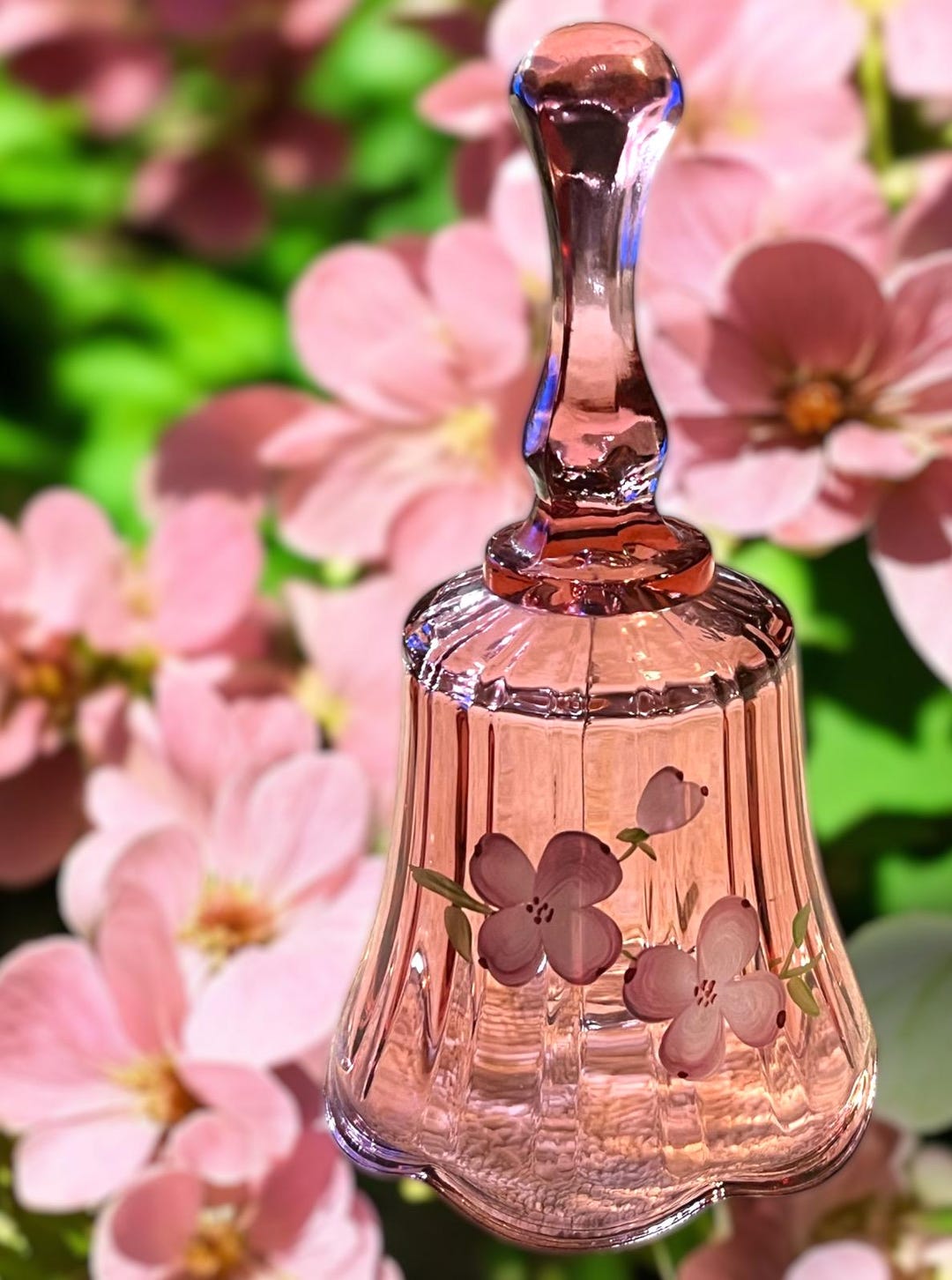 Fenton Hand Painted Pink Floral Glass Bell / Fenton Art Glass Hand ...