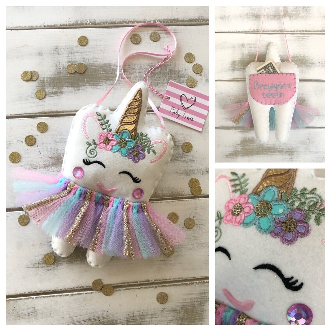 NEW Children's Personalised Tutu Unicorn Tooth Fairy Pillow With Back ...