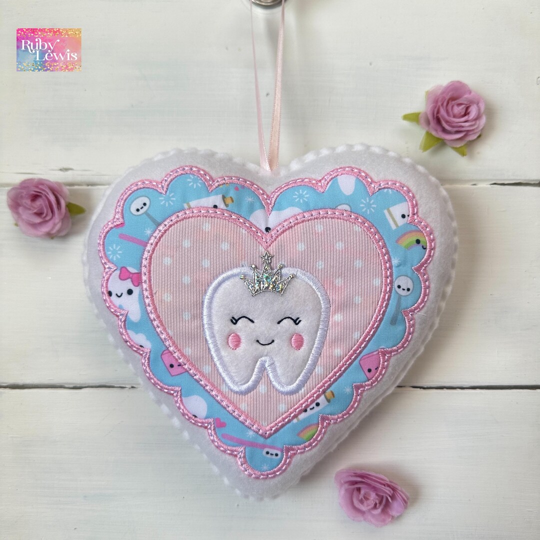 READY TO SHIP Tooth Fairy Pillow Applique Heart - Pink Polka Dots ...