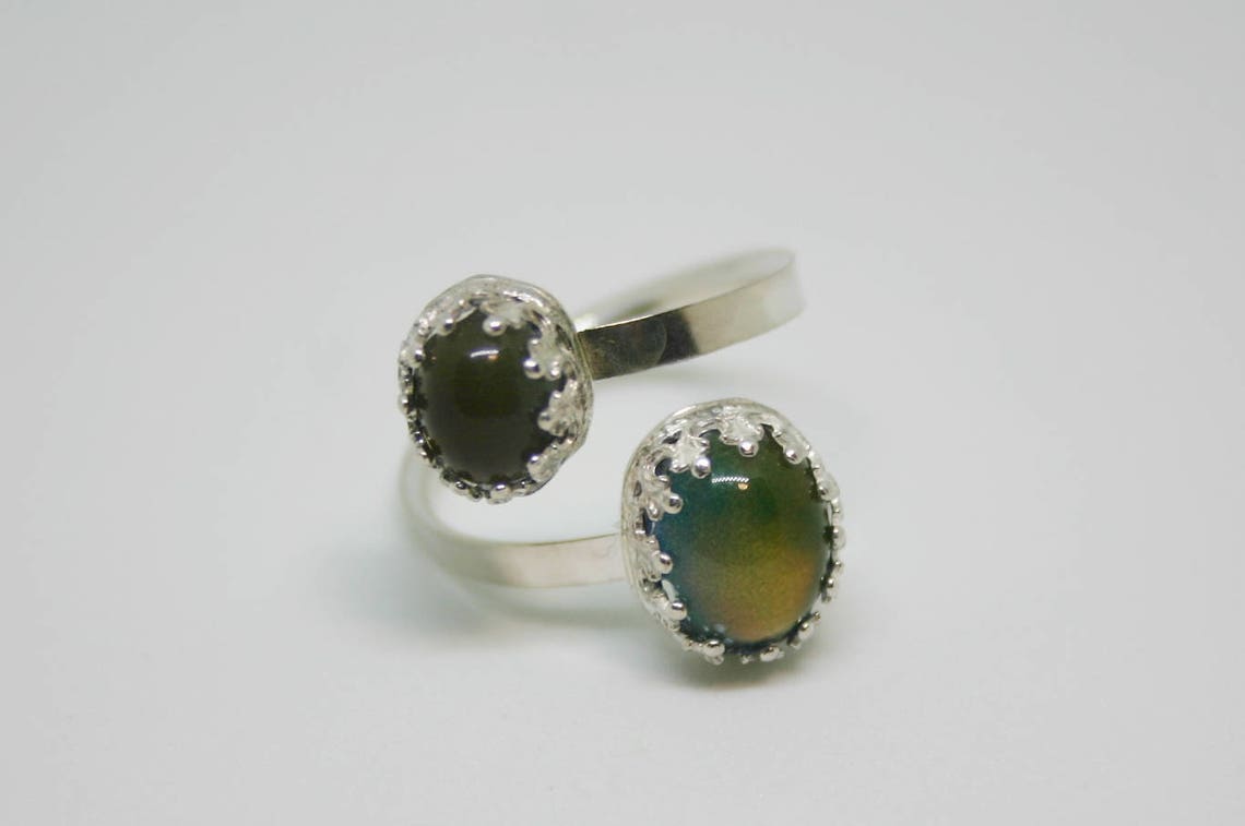 Sterling Silver Double Mood Ring, Double Mood Ring, Mood Rings, Silver ...