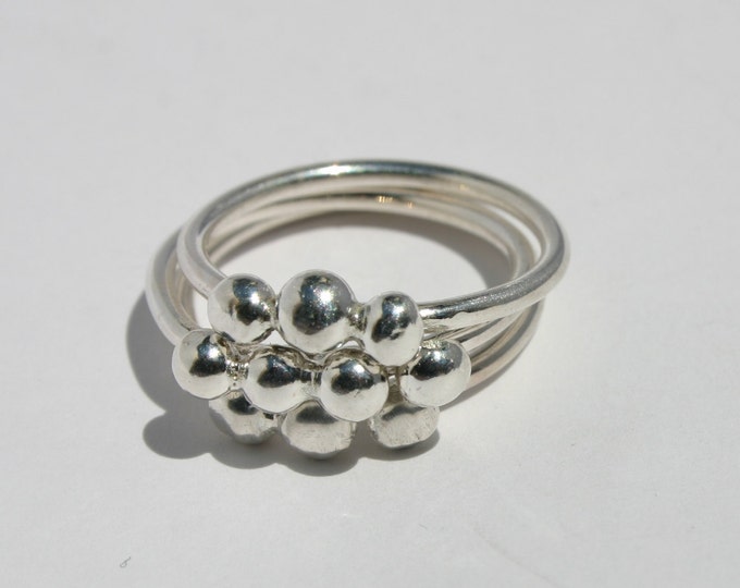 Sterling Silver Triple Stacking Rings With Silver Balls, Handmade SS ...