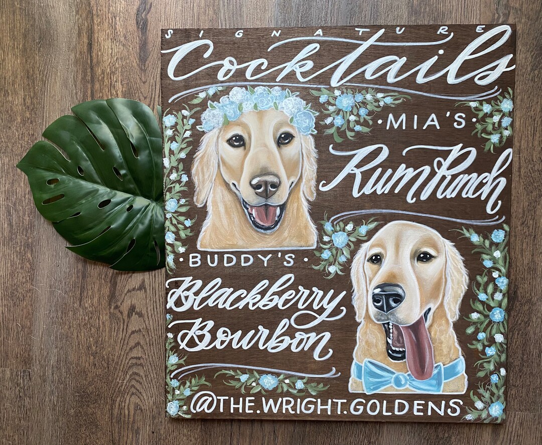 Custom 2 Pets Signature Cocktail Sign | Hand Painted Wedding Cocktail ...