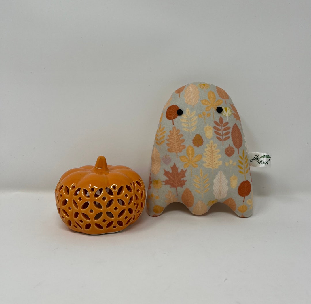 Fleece Ghost Plushie, Autumn Leaves Fabric, Hand Stitched Details - Etsy