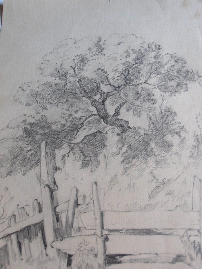 Antique Original Pencil Drawing, Fence, Farm - Etsy
