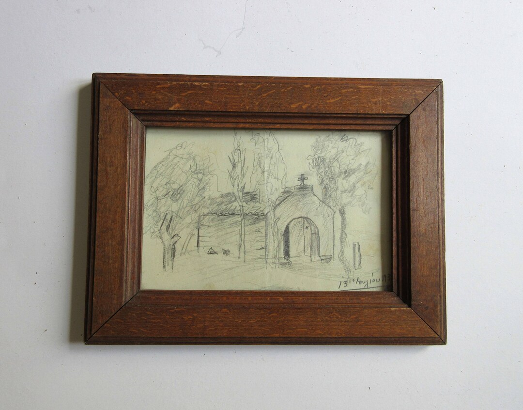 30's Original Drawing, Agios Vasileios, Framed, Signed - Etsy
