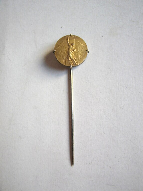 antique patriotic gold plated French pin - Gem