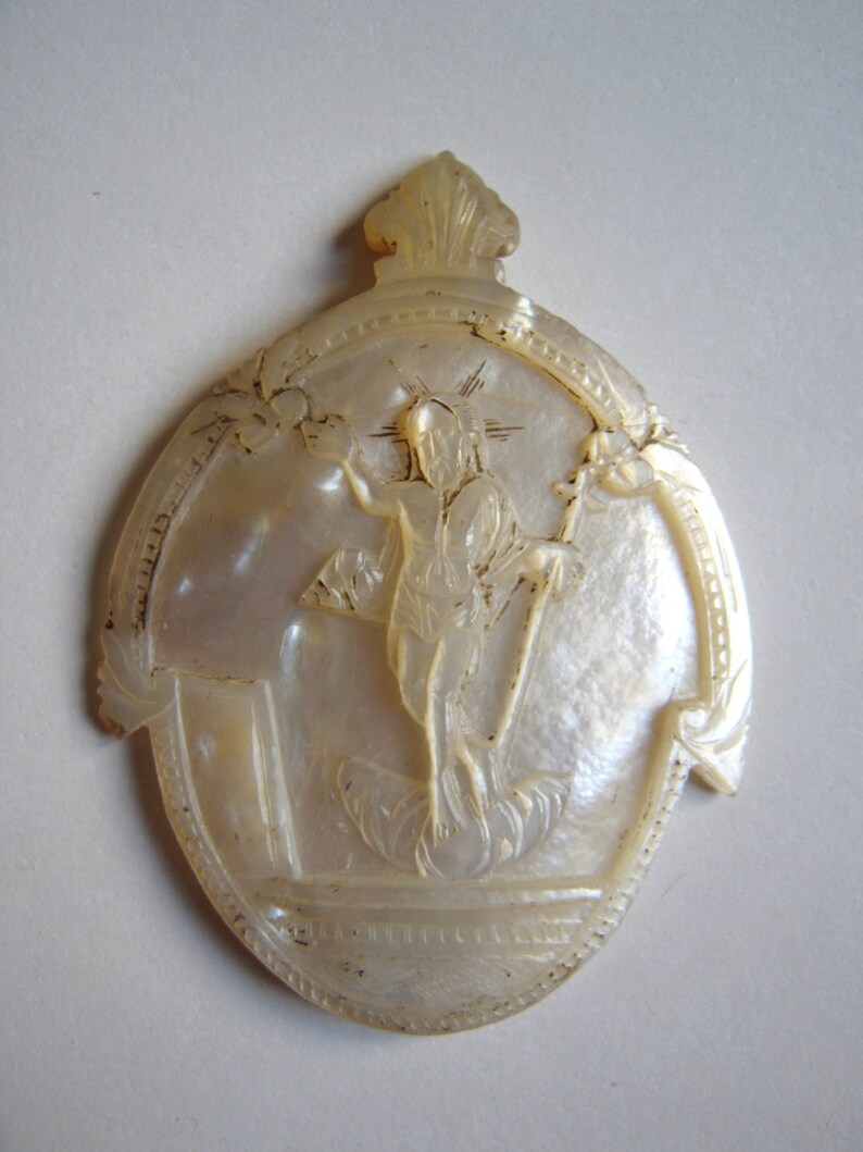 Antique Engraved Mother of Pearl Icon Resurrection of Jesus - Etsy
