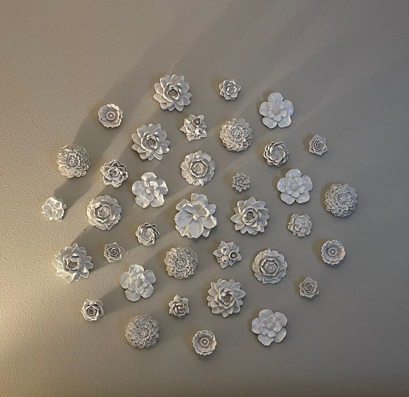 White Flower Wall Decor: Cottagecore Floral Art, Handmade Wall Flowers ...