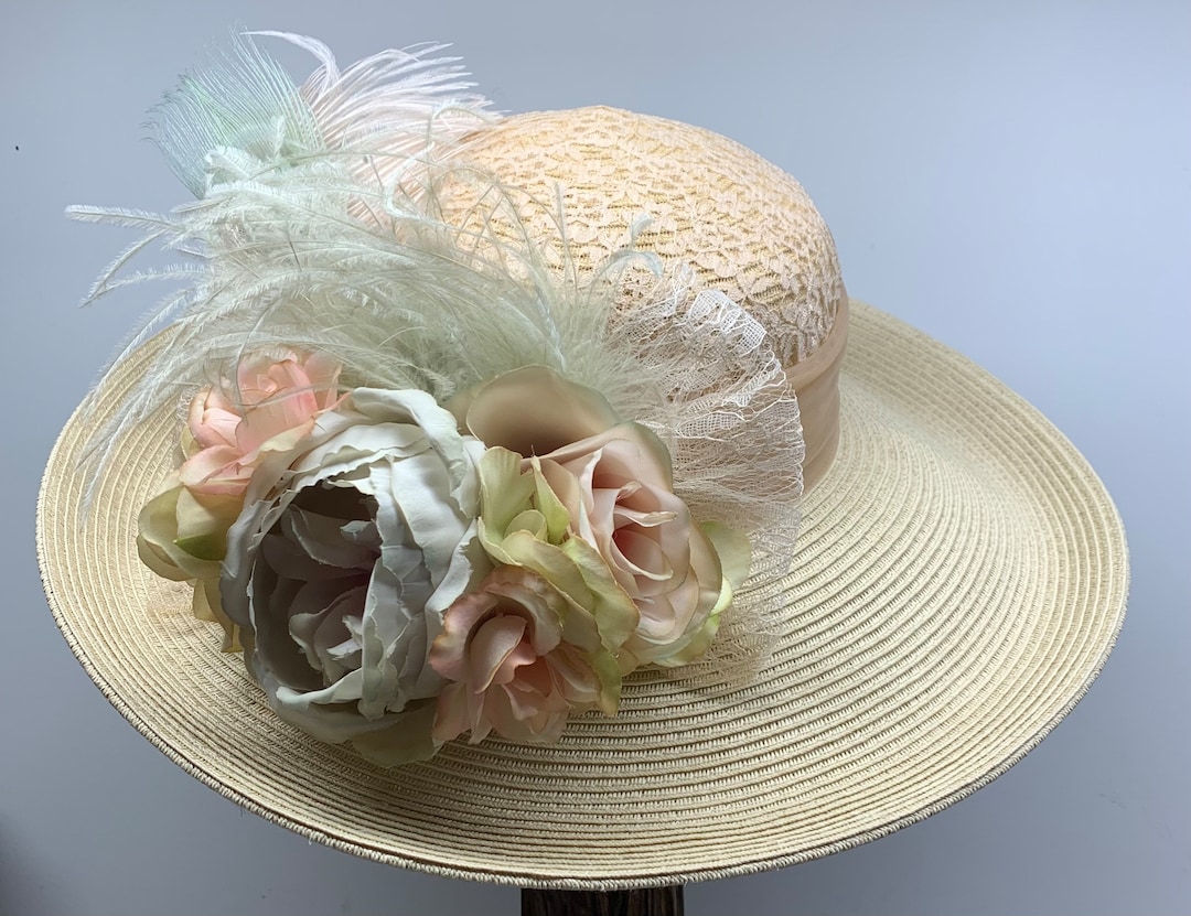 Victorian Hat Beige With Mauve and Seafoam Green, Titanic Hat ...