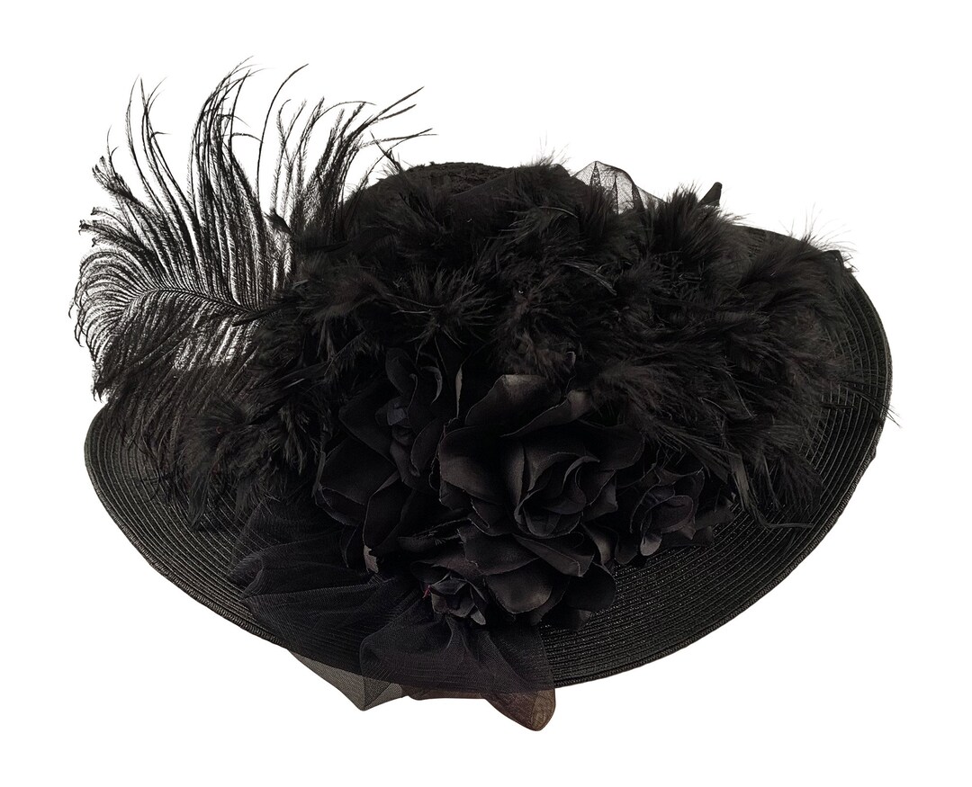 Edwardian Hat Black, Wide Brim Hat Black, Victorian Hat Black ...
