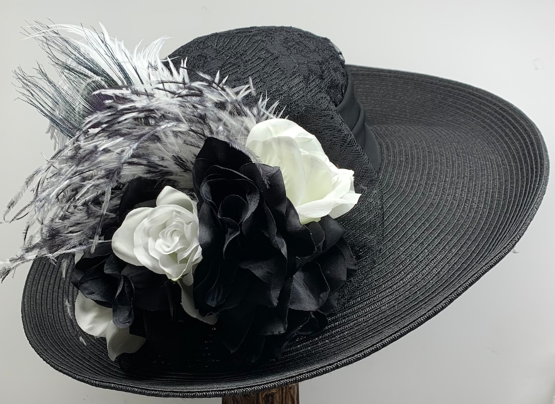 Victorian Hat Black and White, Titanic Hat, Victorian Tea Party Hat ...