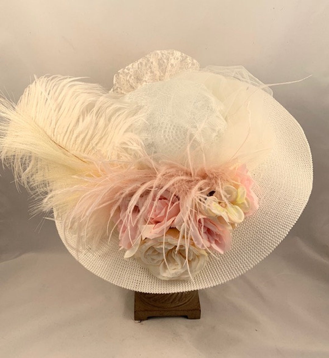 Victorian Hat White With Pink, Kentucky Derby Hats for Women, Shabby ...