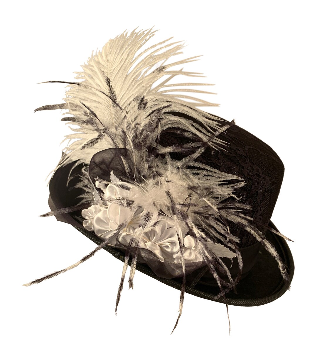 Top Hat Black With White, Small Top Hat, Riding Hat, Tea Party Hat ...