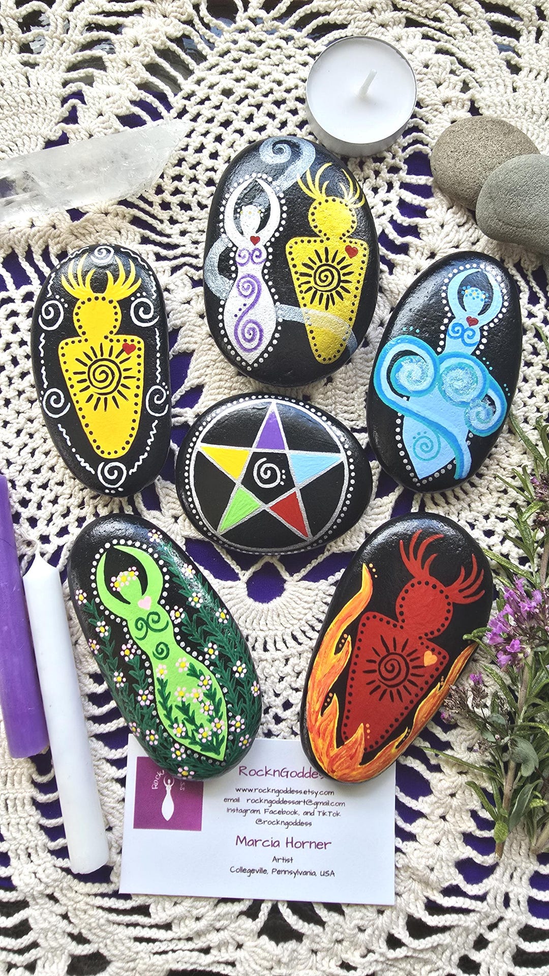 Elemental Gods and Goddesses Altar Stones With Pentacle: Pagan Wicca ...