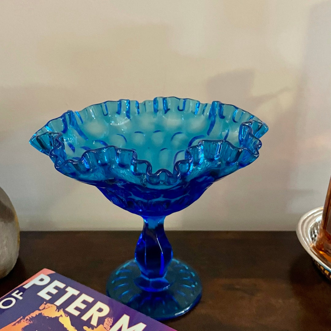 Vintage Fenton Blue Ruffle Compote - Etsy