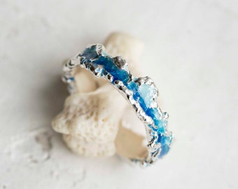 Gold Wave Ring Blue Enamel Ring Unique Wedding Rings Sea Wave Ring ...