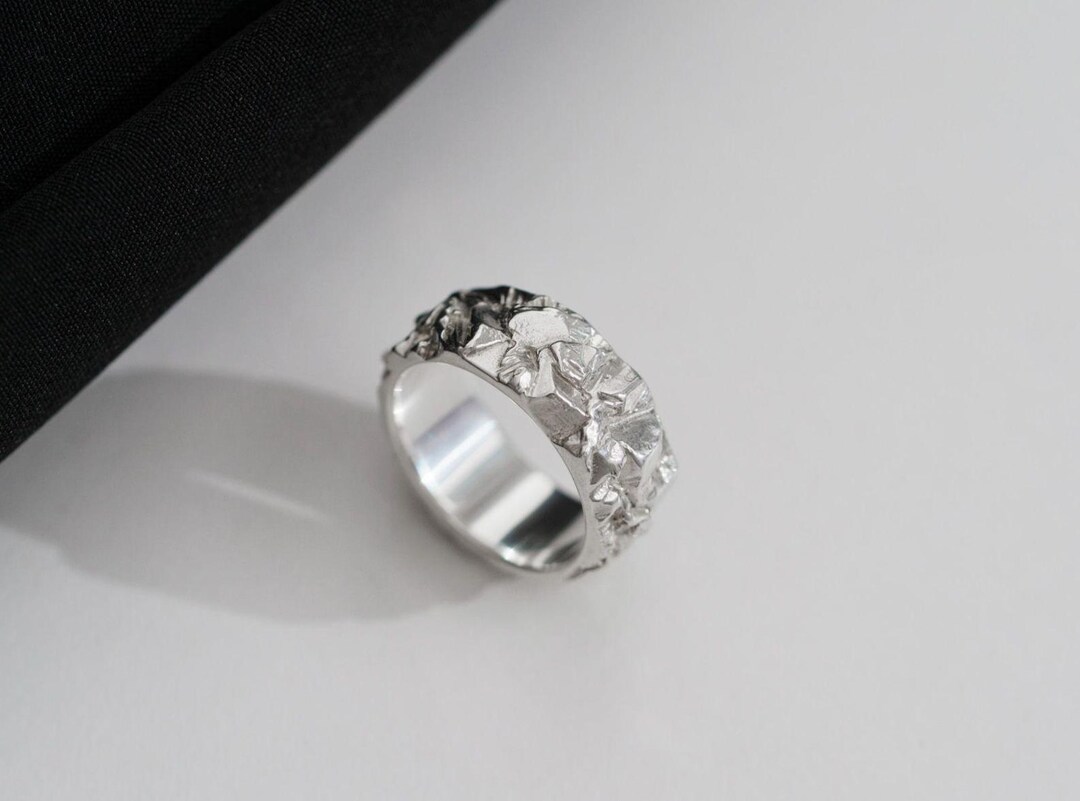 Unisex Ring Light Granite Ring Dark Granite Ring Dark Silver Ring ...