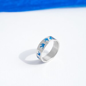 Blue Swallow Sterling Silver Ring - Bird Enamel Jewelry - Etsy Australia