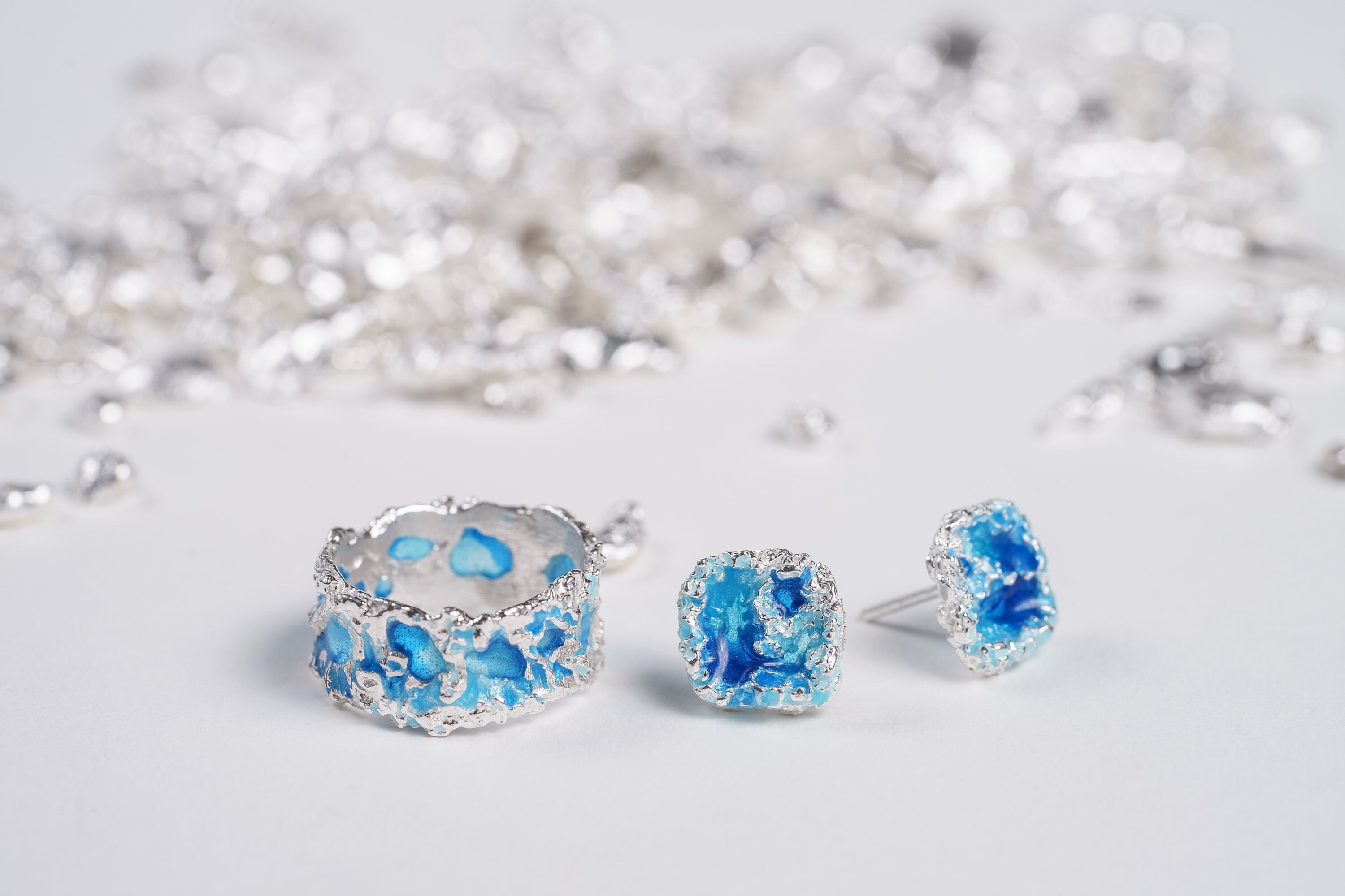 Storm blue jewelry set Blue enamel ring and blue square | Etsy