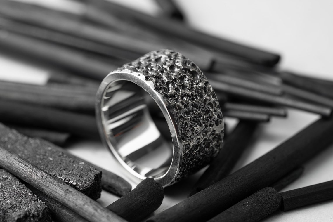 Cosmos Rock Ring Black Lava Ring Volcanic Ring Unusual Ring - Etsy