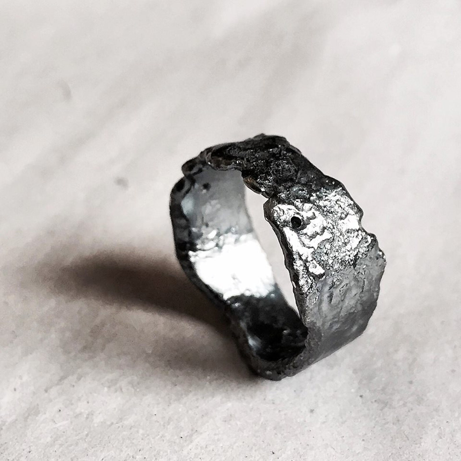 Meteorite Ring Black Silver Ring Silver Ring Asteroid Ring - Etsy
