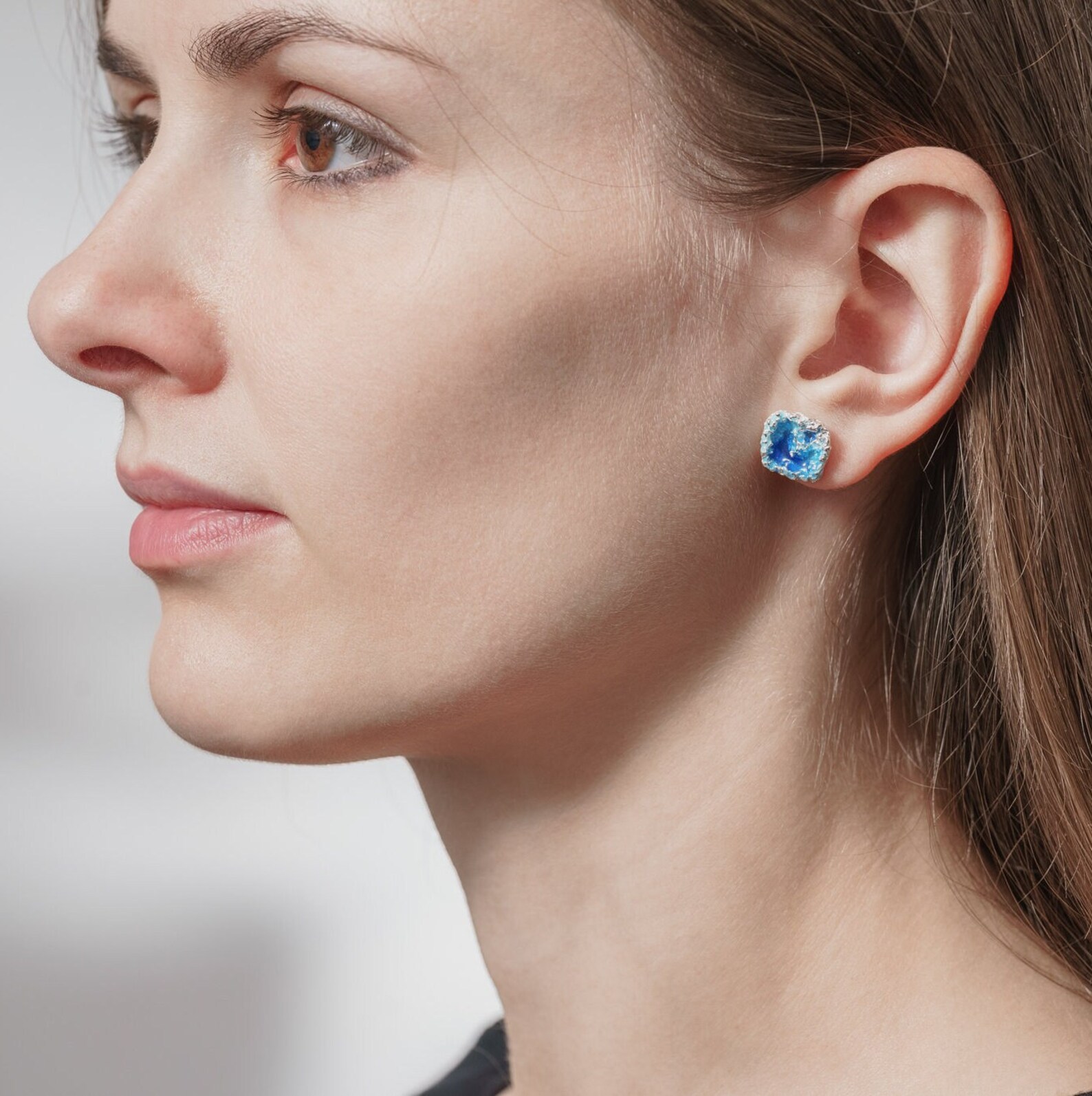 Storm Blue Jewelry Set Blue Enamel Ring Blue Square Earrings - Etsy