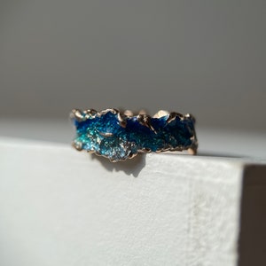 Gold Wave Ring Blue Enamel Ring Unique Wedding Rings Sea Wave Ring ...