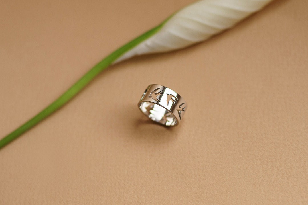Swallow Carved Ring Silver Swallow Band Animal Lovers Ring Hand Carved ...