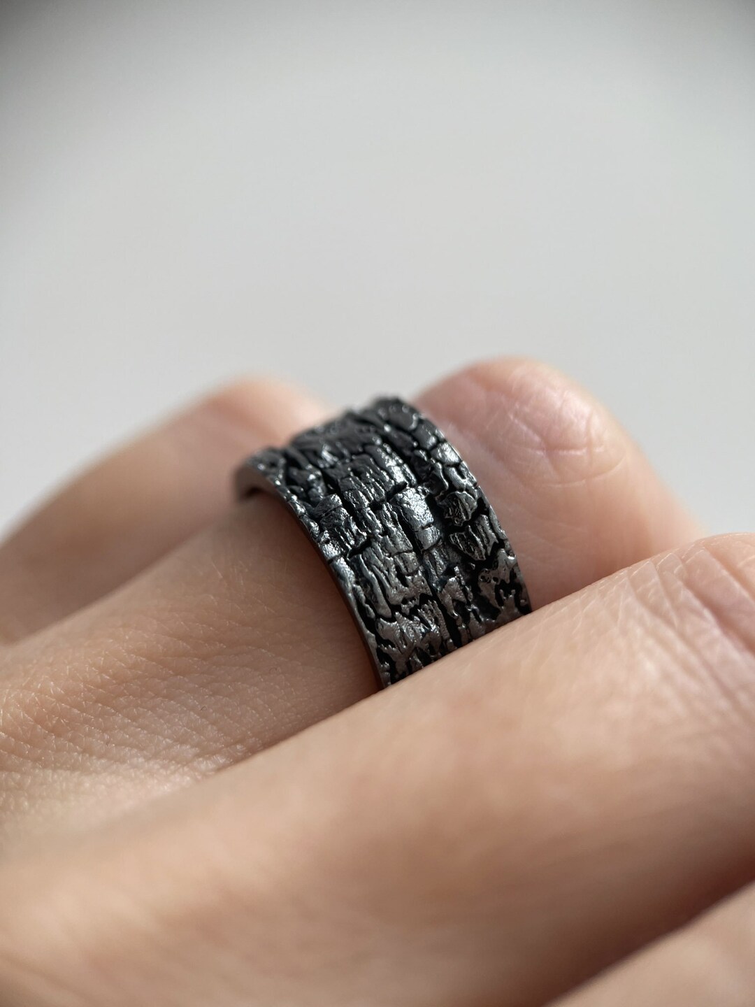Wood Coal Ring Charcoal Ring Blackened Silver Ring Wide Silver Ring ...