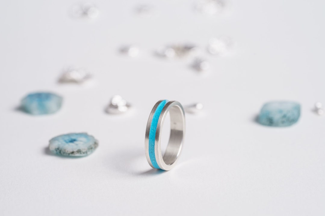 Silver Blue Line Band Circle Ring Ring With Blue Enamel Green Ring for ...