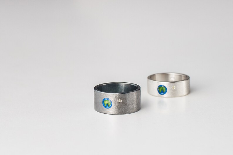 Celestial Wedding Rings Planet Earth Ring With Moon Unique - Etsy