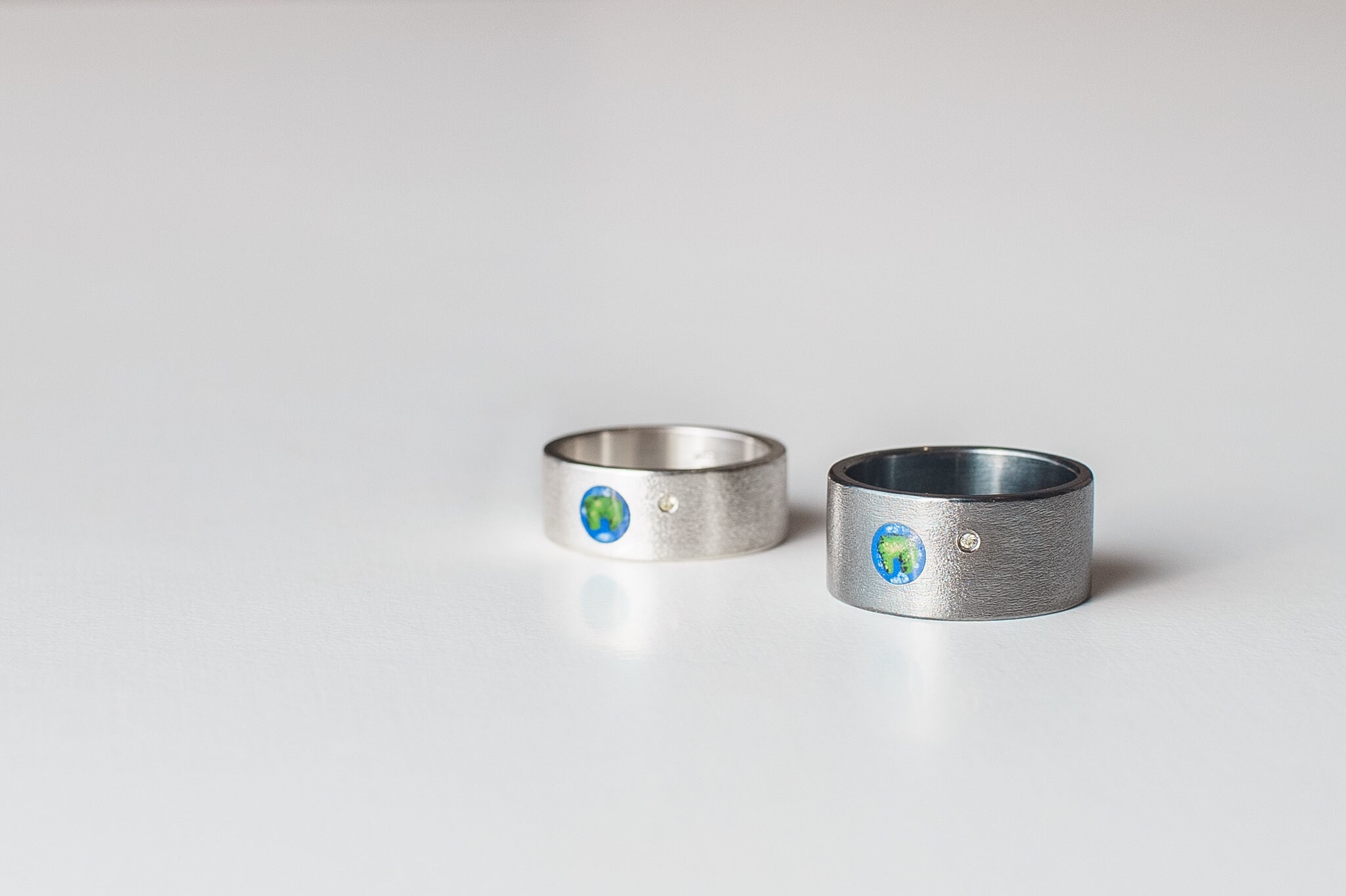 Celestial wedding rings Planet Earth ring with Moon Unique | Etsy