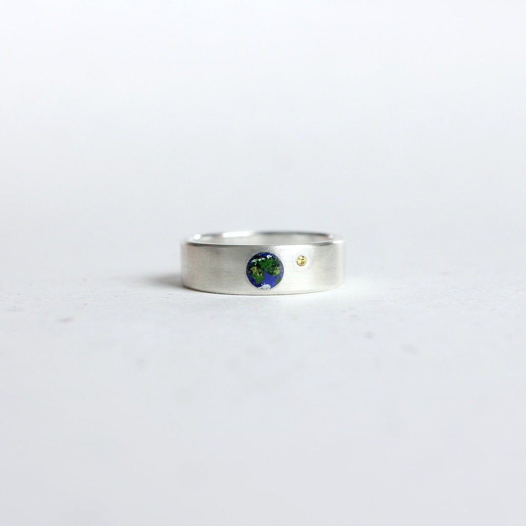 Planet Earth Ring Moon Celestial Band Unique Engagement Ring Solar ...