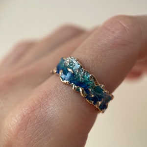 Gold Wave Ring Blue Enamel Ring Unique Wedding Rings Sea Wave Ring ...