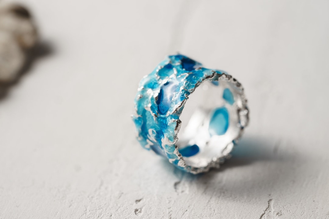 Ocean Blue Ring Sea Ring Silver Ring Wave Ring Beach Ring Ocean Ring ...