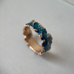 Gold Wave Ring Blue Enamel Ring Unique Wedding Rings Sea Wave Ring ...