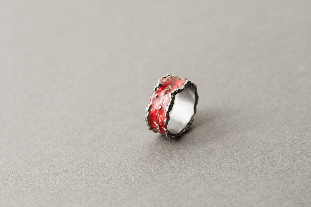 Red Enamel Ring Lava Ring Nature Lovers Ring Dark Red Ring Volcano Ring ...