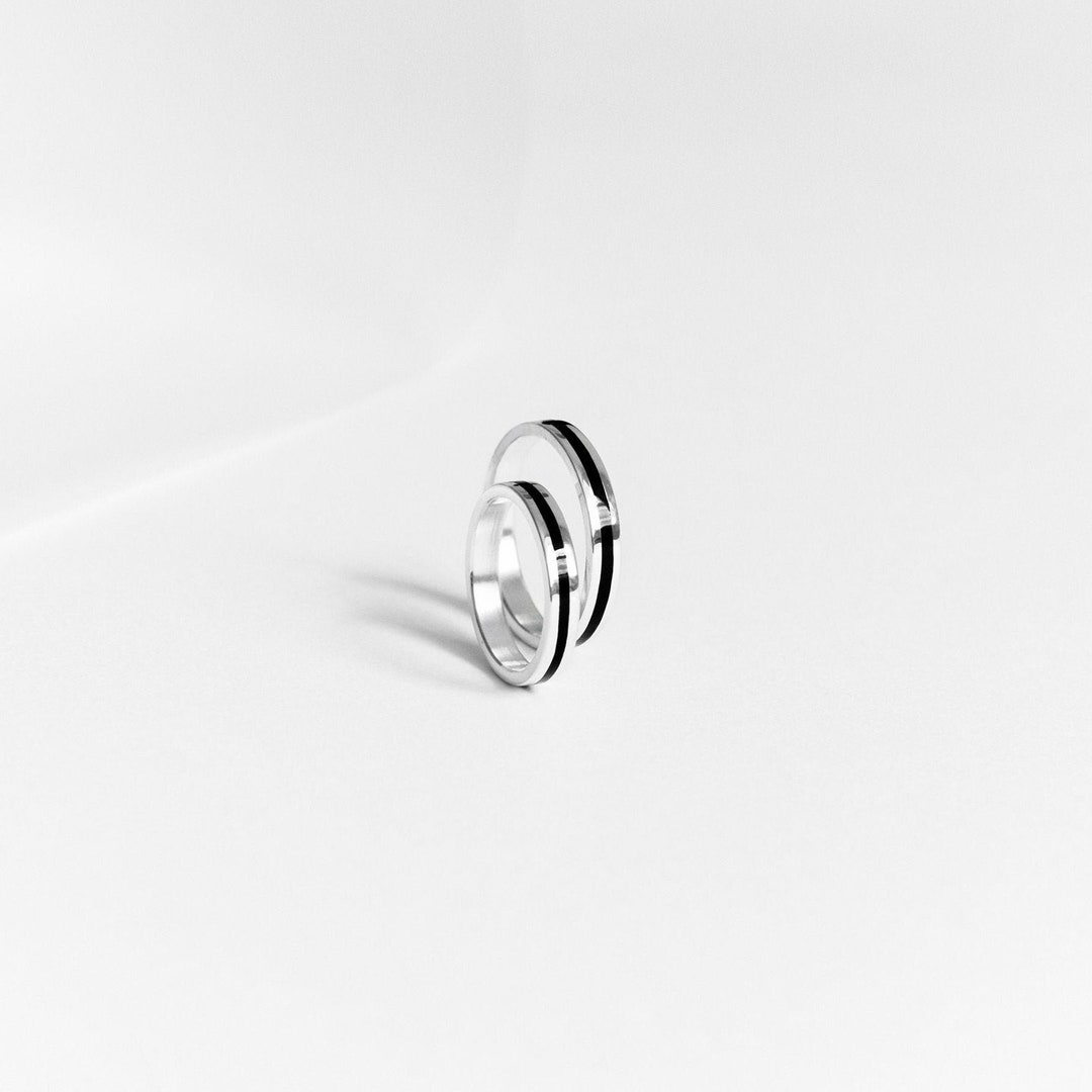 Black Line Wedding Rings Black Enamel Jewelry Black Line Rings ...