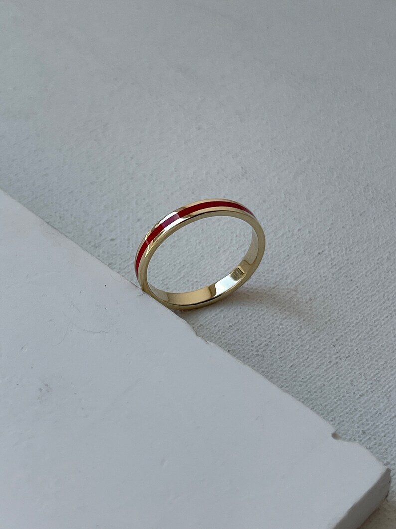 14k Gold Red Line Ring: Minimalist Artisan Jewelry - Etsy