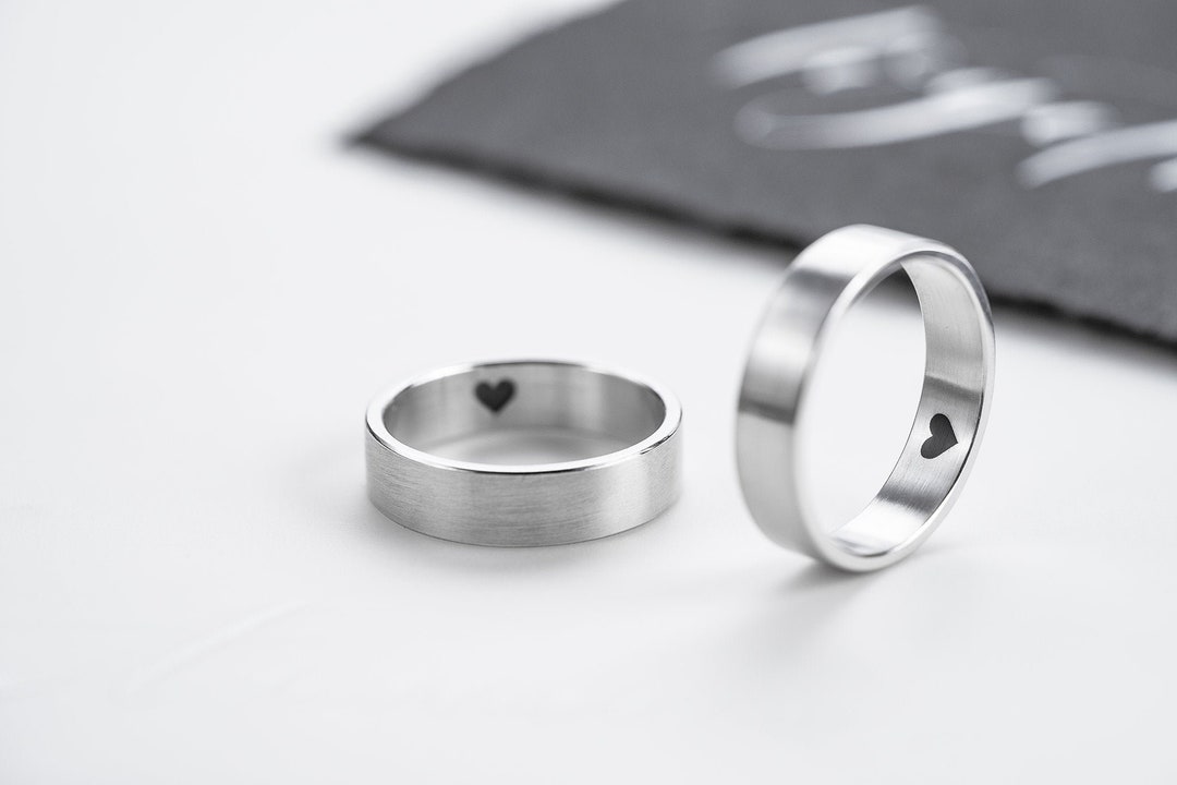 Couple Rings With Heart Engraving Engagement Rings Wedding Silver Bands ...