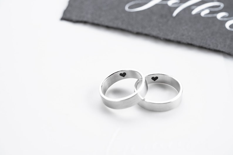 Couple rings with heart engraving Engagement rings Wedding | Etsy