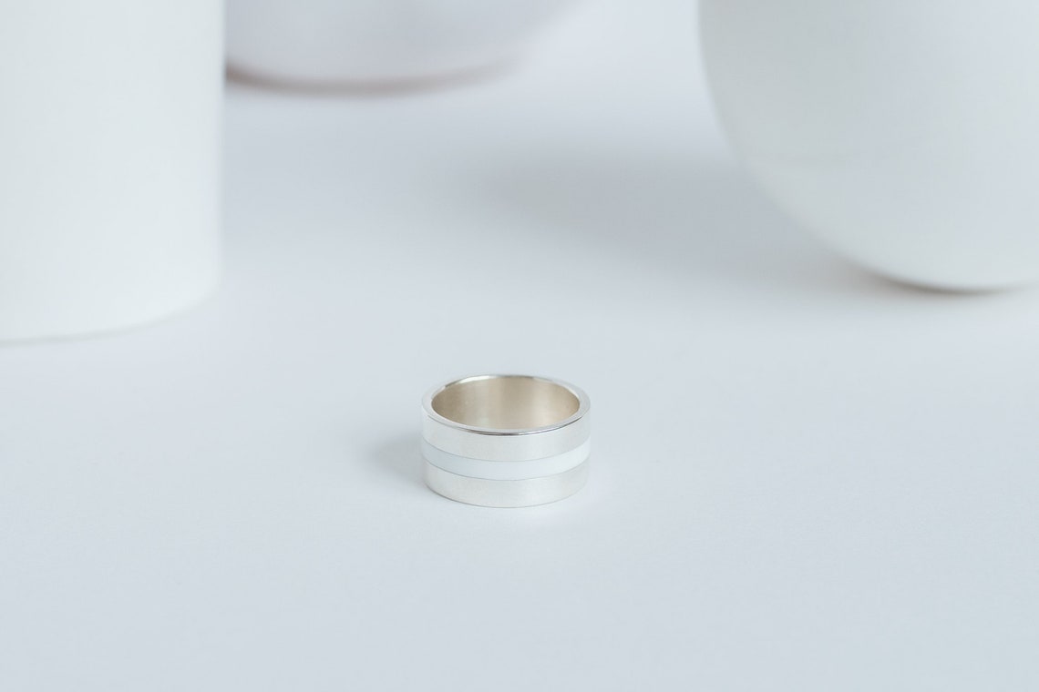 White Line Ring Minimalist Ring Statement Ring Everyday Ring - Etsy