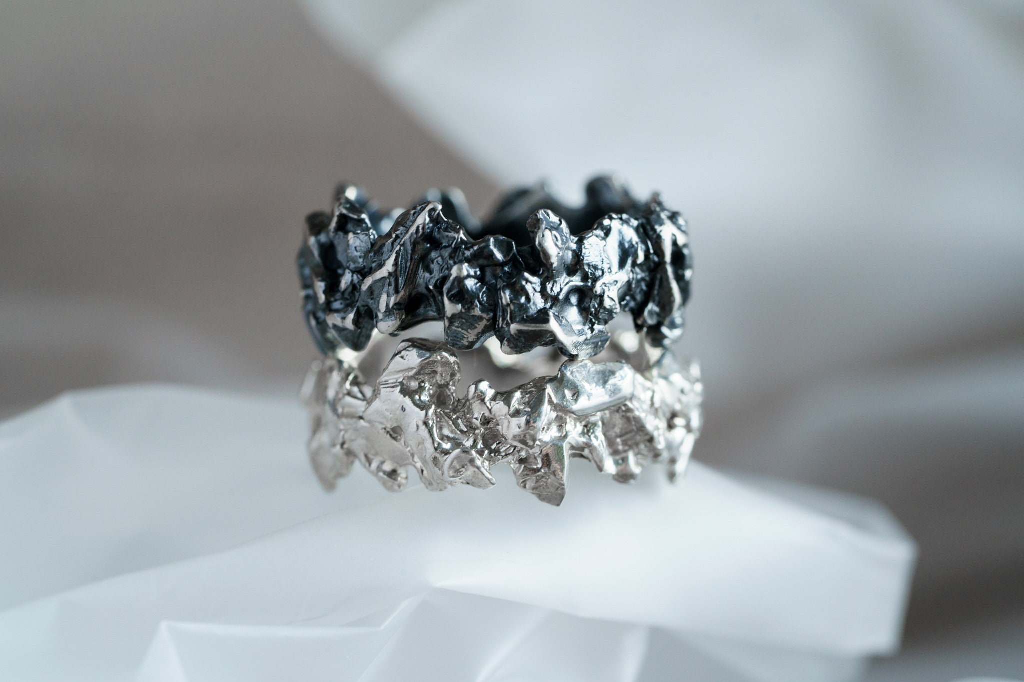 White asteroid ring Embossed ring Dark asteroid ring Unique | Etsy