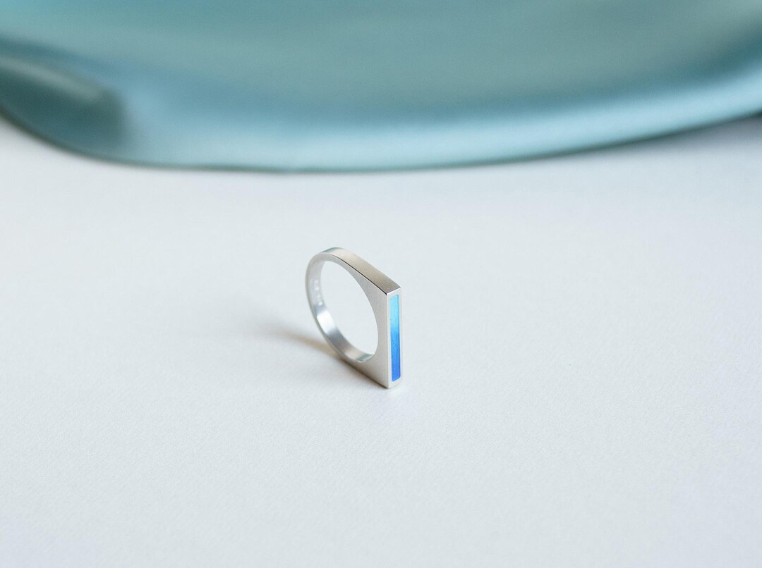 Sterling Silver Signet Ring: Blue Enamel Northern Lights Jewelry - Etsy