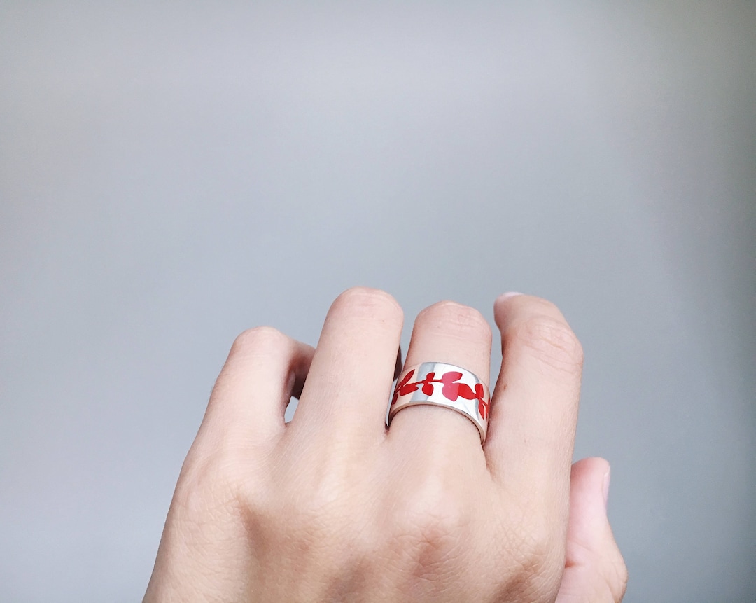 Red Branch Ring Red Ring Leaf Ring Twig Ring Enamel Ring - Etsy