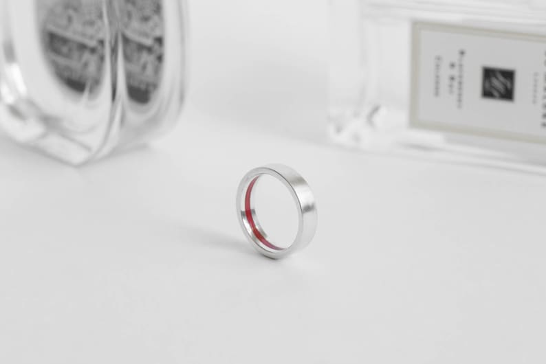 Secret Red String of Fate Engagement rings Line ring Stripe | Etsy